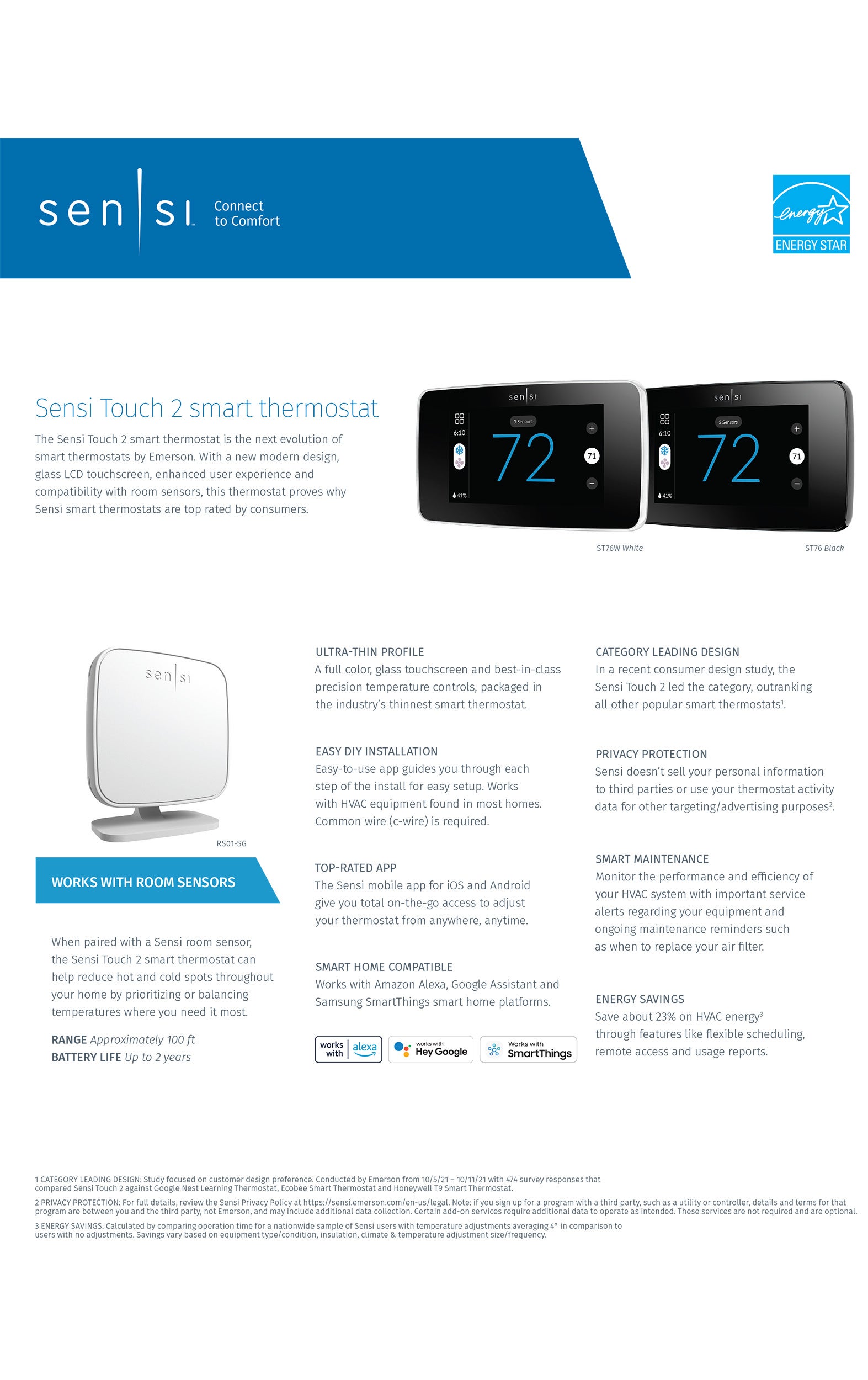 Sensi Touch 2 Smart Thermostat - White